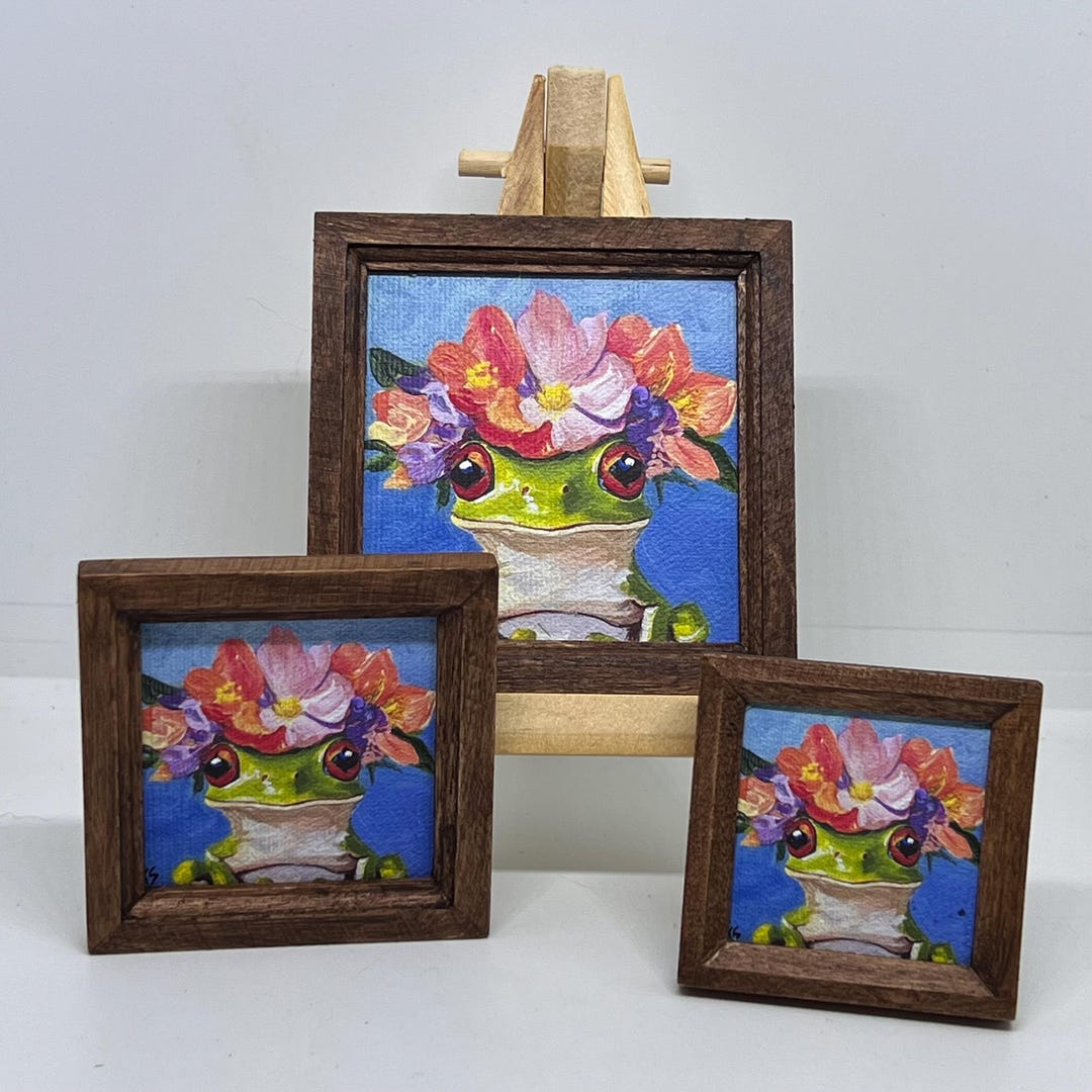 Miniature Red Eyed Tree Frog W/ Flower Crown Art Portrait Print Framed ...