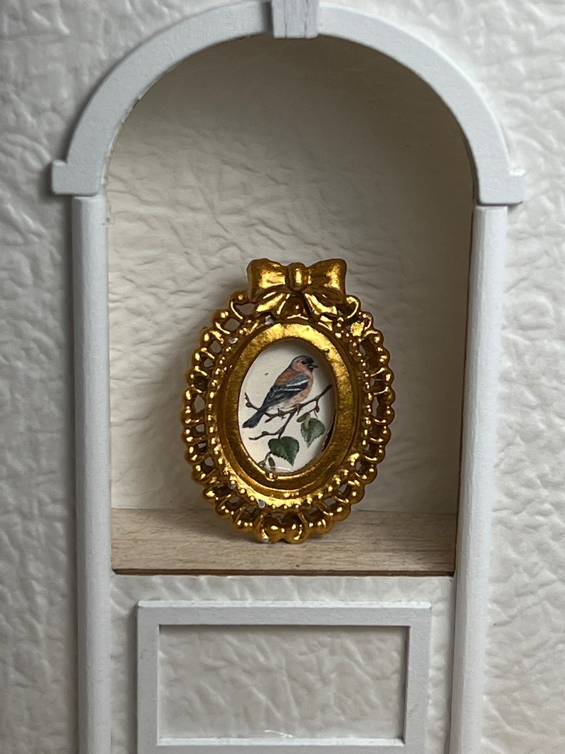 Miniature Modern Dollhouse Room Box Wall Art Framed Tiny Gold Bird ...