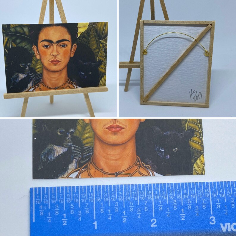 Miniature Dollhouse Room Box Wall Art Painting Frida Kahlo Cat | Etsy