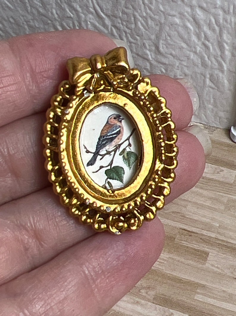 Miniature Modern Dollhouse Room Box Wall Art Framed Tiny Gold Bird ...