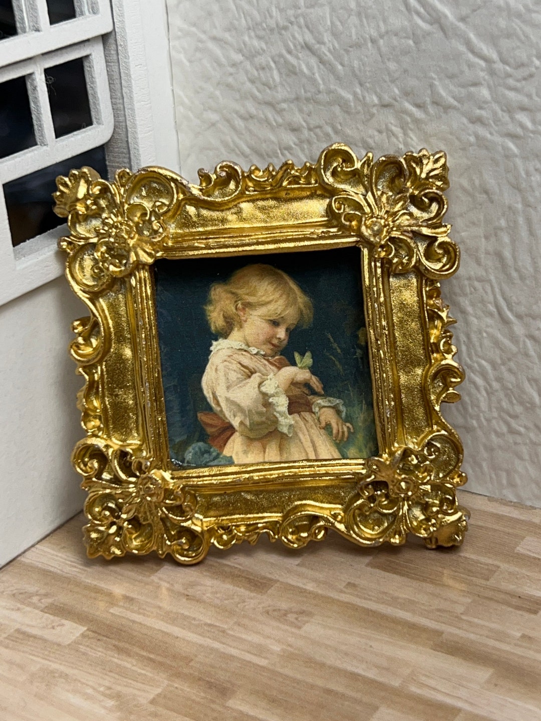 Miniature Modern Dollhouse Room Box Wall Art Framed Tiny Gold Little ...