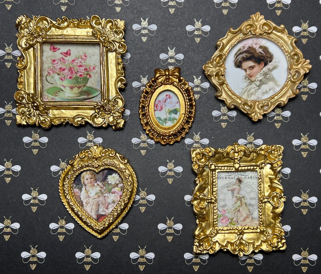 Miniature Modern Dollhouse Room Box Wall Art Framed Tiny Gold Paris ...