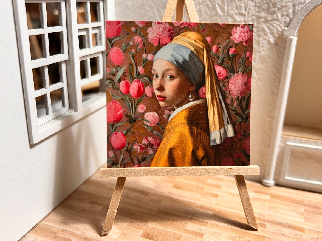 Miniature Shadow Box Art Print Painting Modern Girl With a Pearl ...