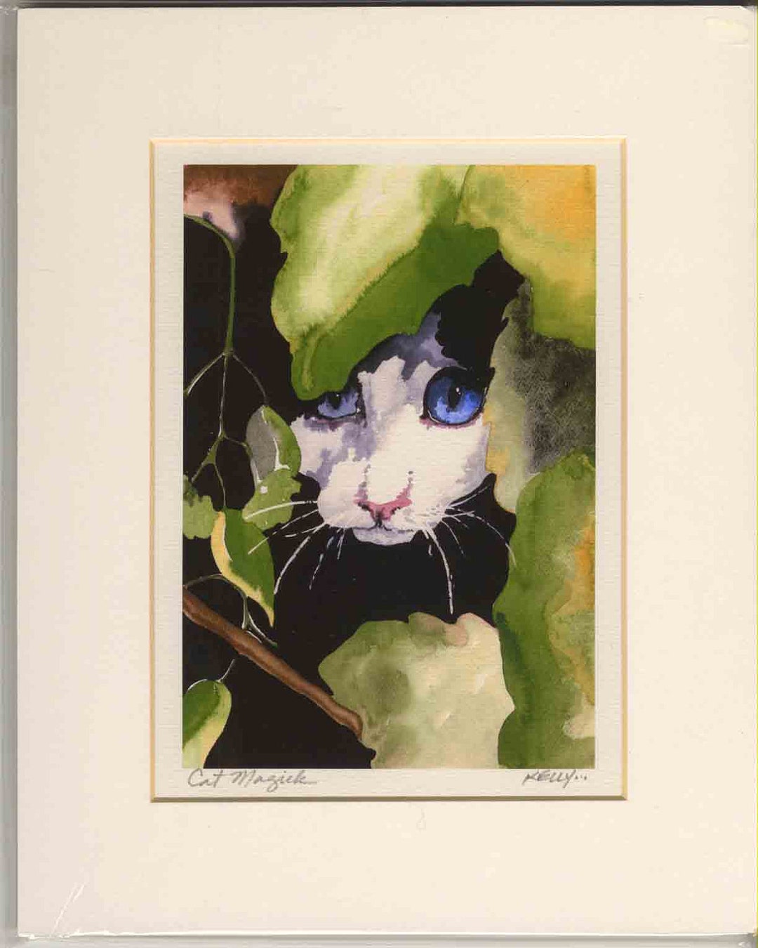 Cat Magik 8x10 Matted Print Blue Eyes Cat in Leaves Colorful Cute - Etsy