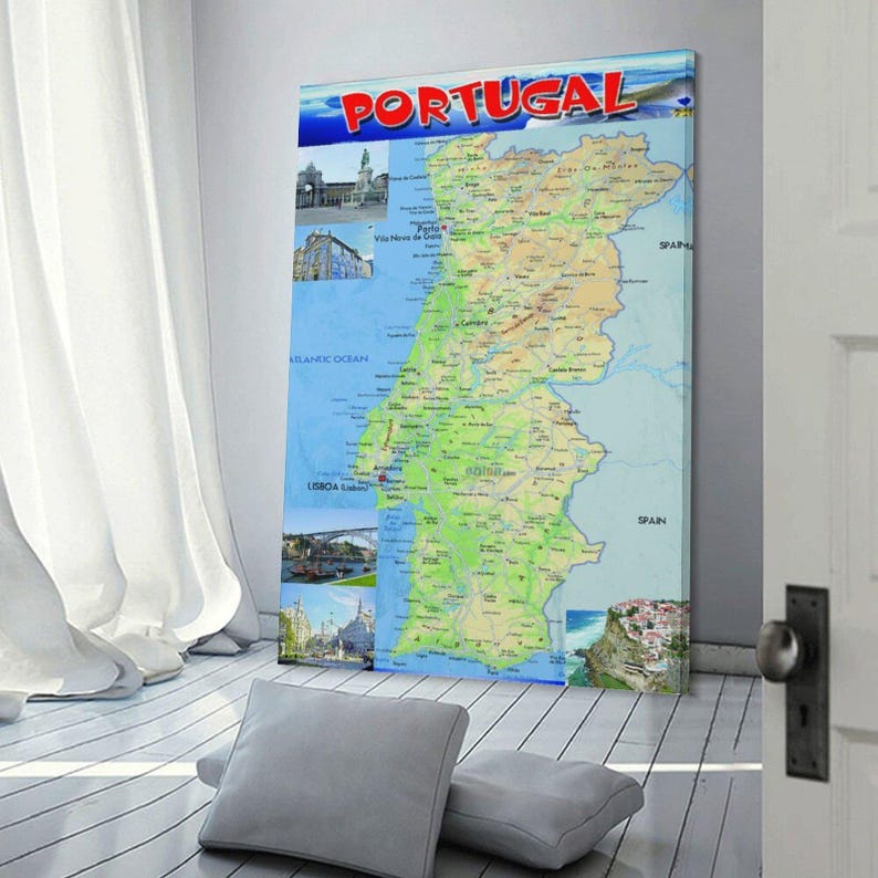 Portugal Map Poster, Educational Wall Art, Cities & Landmarks - Etsy