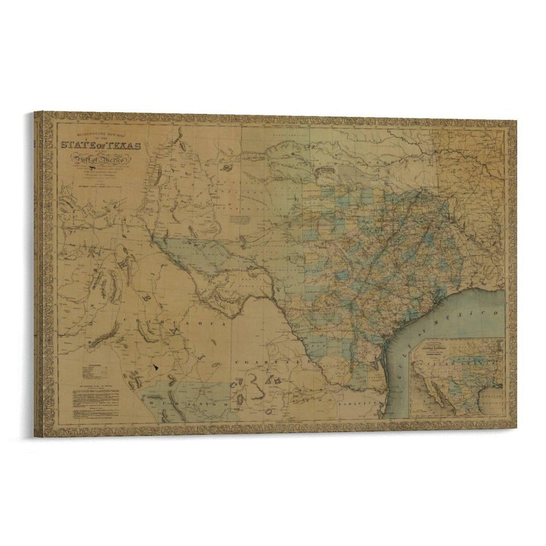 Antique 1859 Map of Texas, Mexico, Canvas Art Print - Etsy