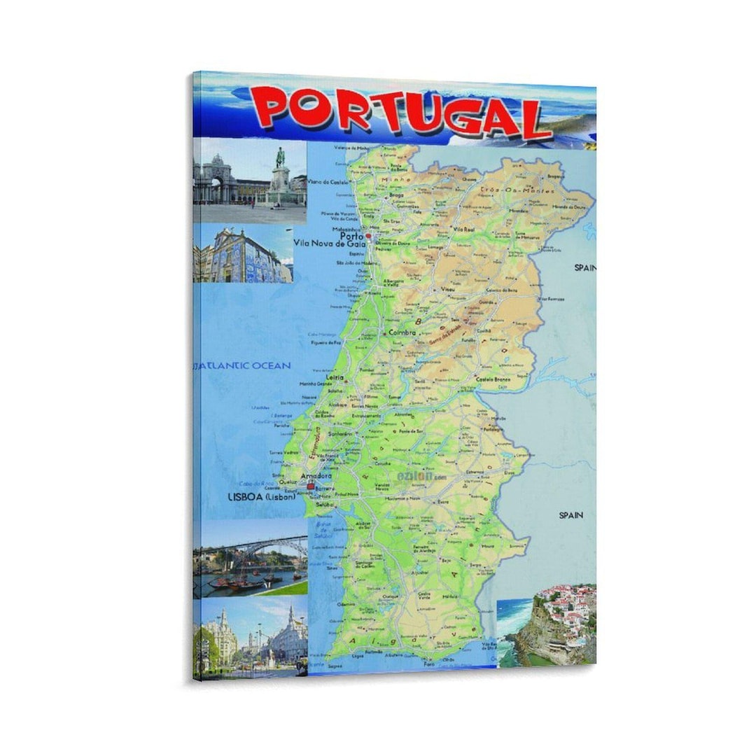 Portugal Map Poster, Educational Wall Art, Cities & Landmarks - Etsy