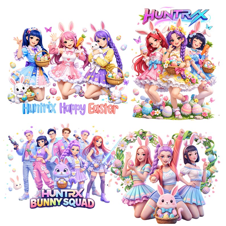 50+ Kpop Inspired Easter Girl PNG Bundle, Preppy Pastel Bunny Spring ...