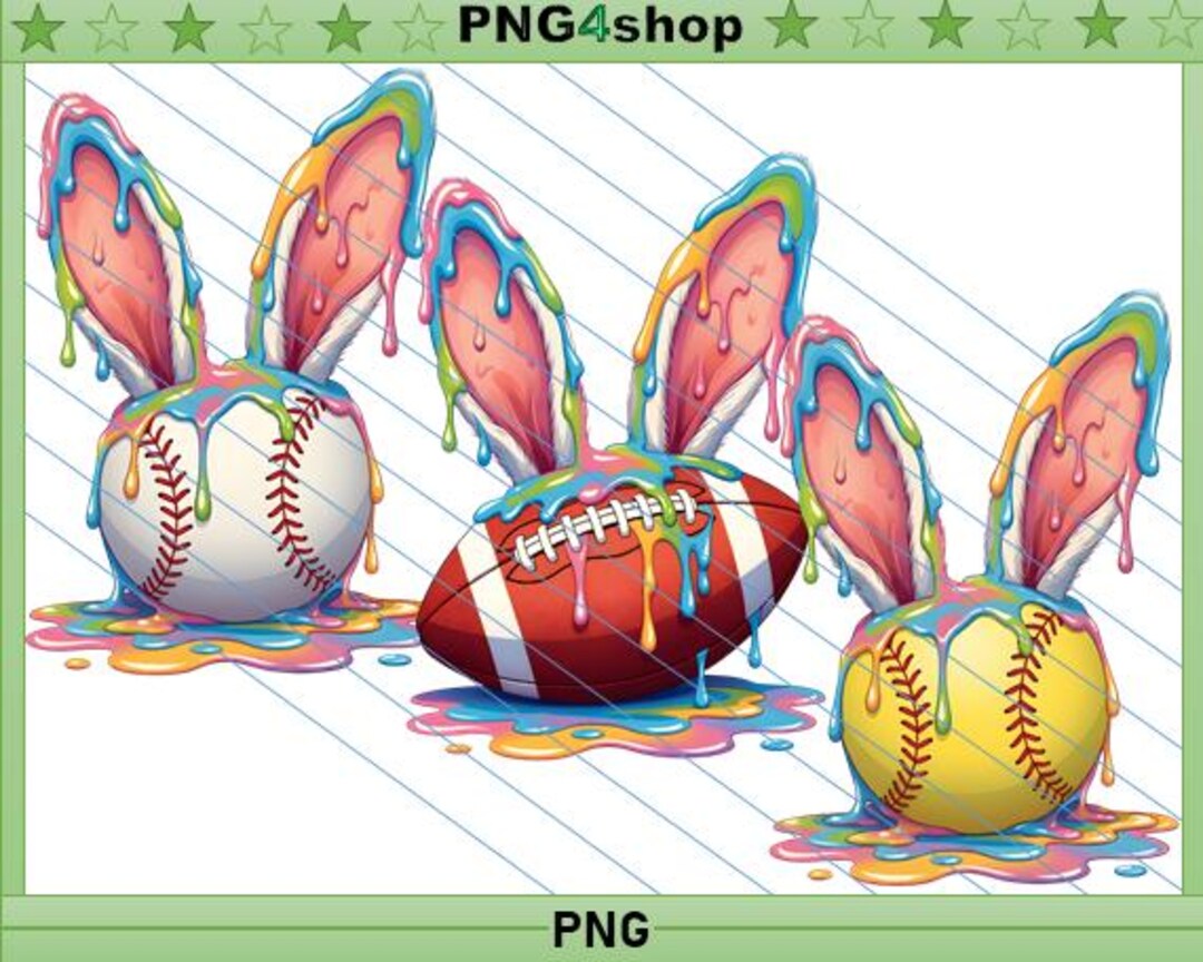 Sports Bunny PNG | Baseball, Football, Paint Drip Easter (sublimation ...