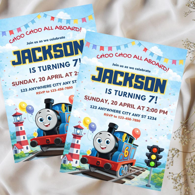 Thomas Tank Birthday Invitation, Tank Party Invite, Kids Boys Turning 7 ...