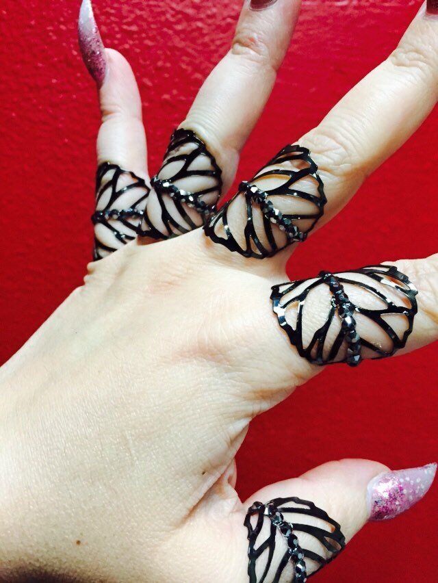 Black Henna Leaf Tattoo Rings. Set of 5 - Etsy