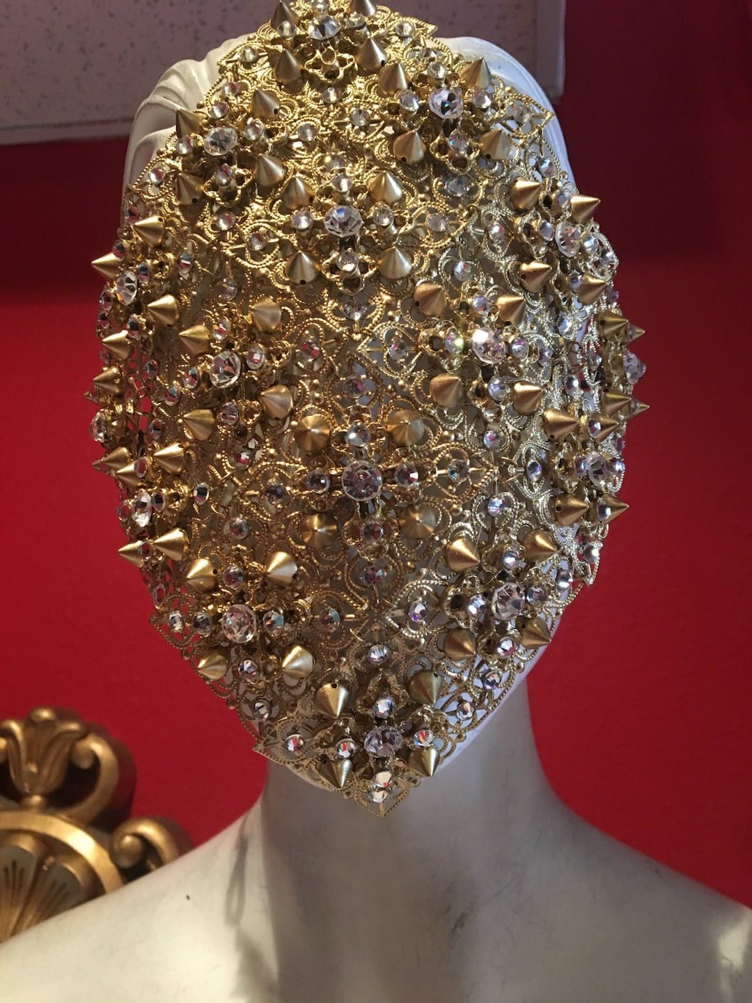 Full Face Golden Crystal Mask - Etsy