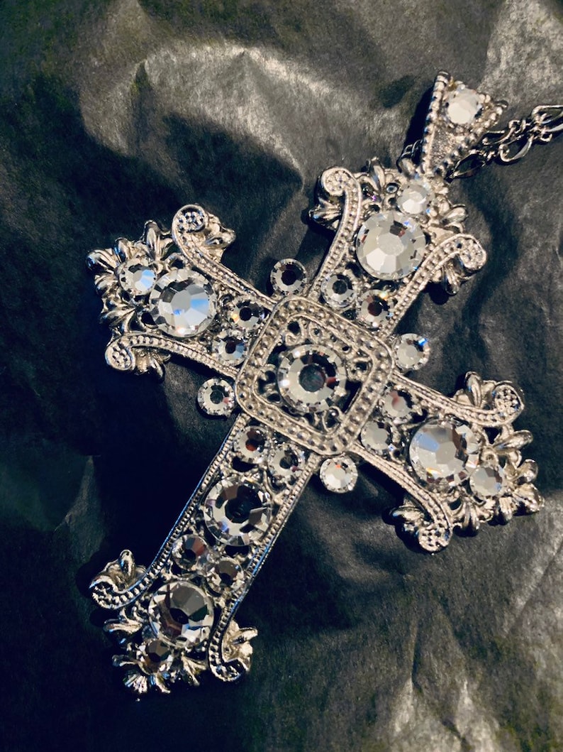 Gothic Renaissance Silver with clear Crystals Cross Pendant | Etsy