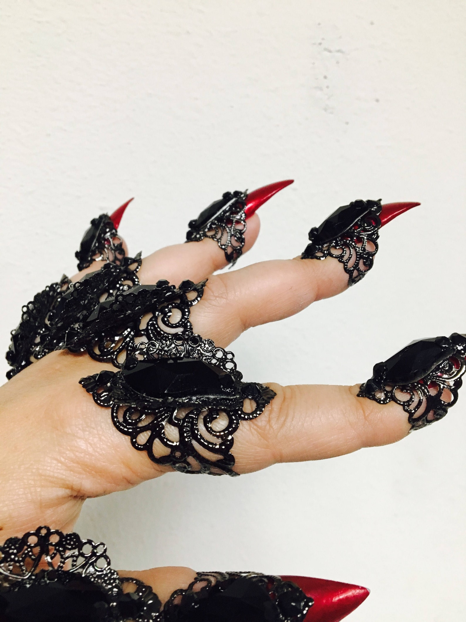 Jet Black Ice Crystal Ring Set - Etsy