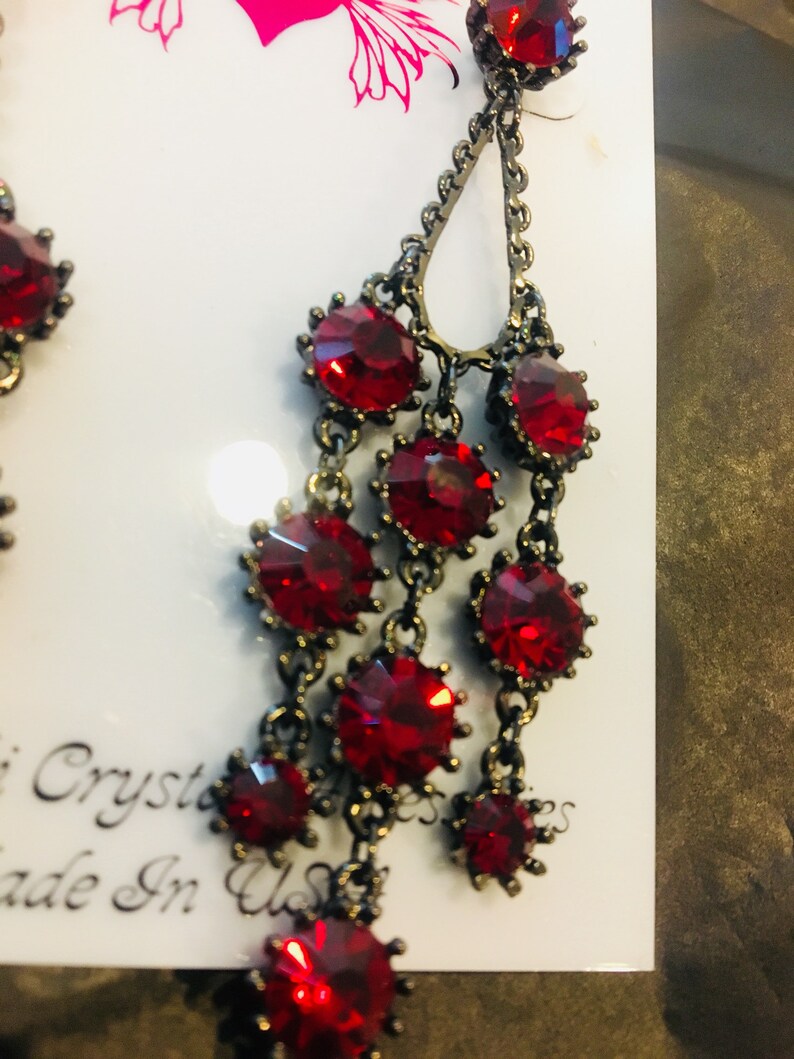 Water fall Crystal Chandelier Earrings Made with Siam Red | Etsy