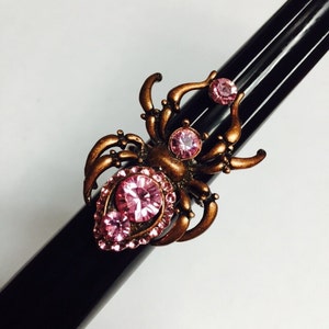 Light Rose Crystal Spider Ring, Antique Copper, Adjustable Band - Etsy