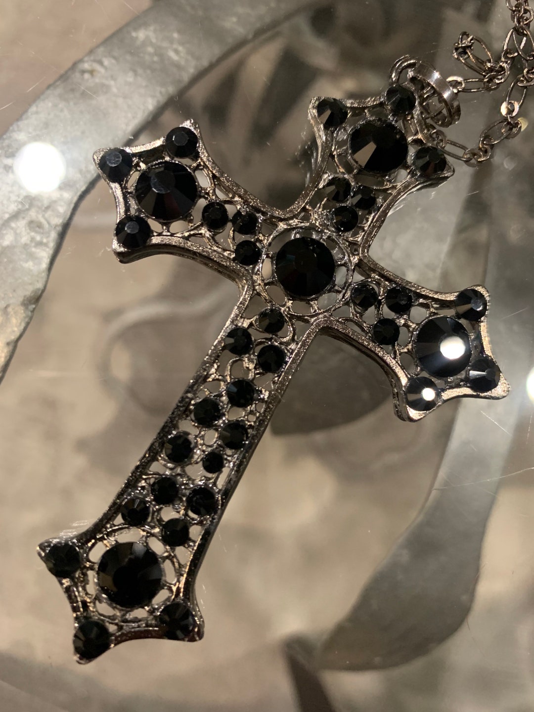 Victorian Black Cross Necklace - Etsy