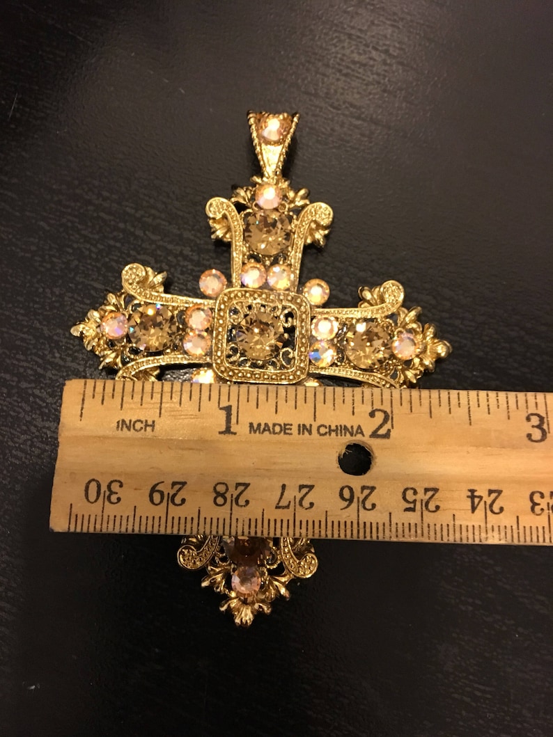 Renaissance Style - Antique Gold and Champagne Colored Crystals Cross ...