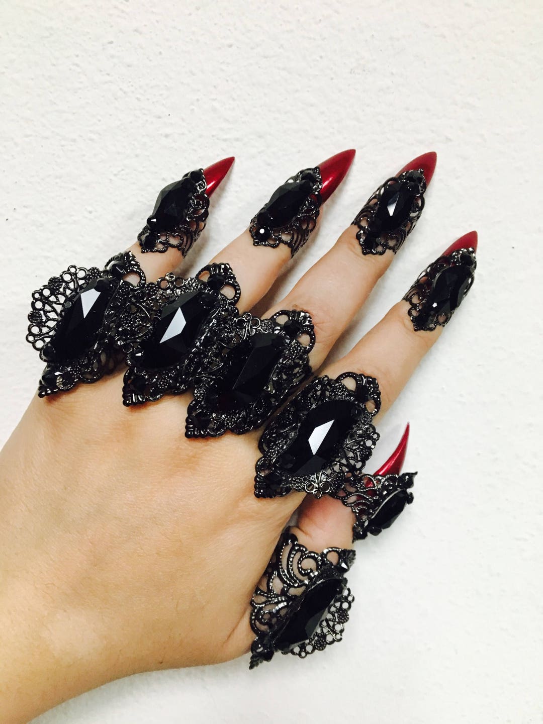 Jet Black Ice Crystal Ring Set - Etsy