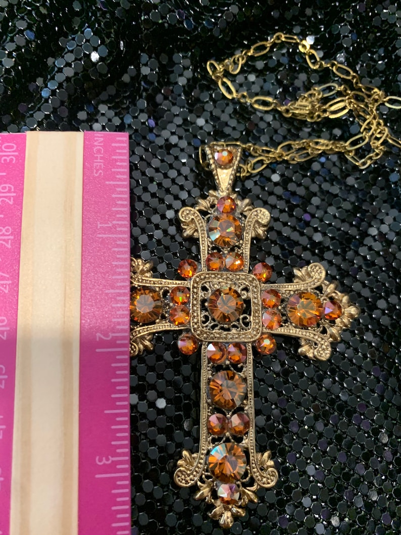 Gothic Renaissance Antique Gold Cross Crystal Copper Pendant - Etsy