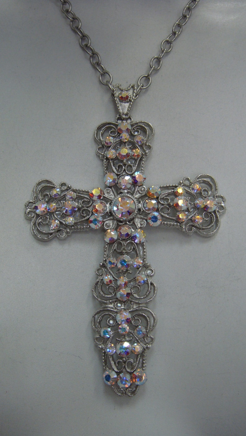 Large Cluster Crystal Cross Silver Plated Made With Clear AB | Etsy