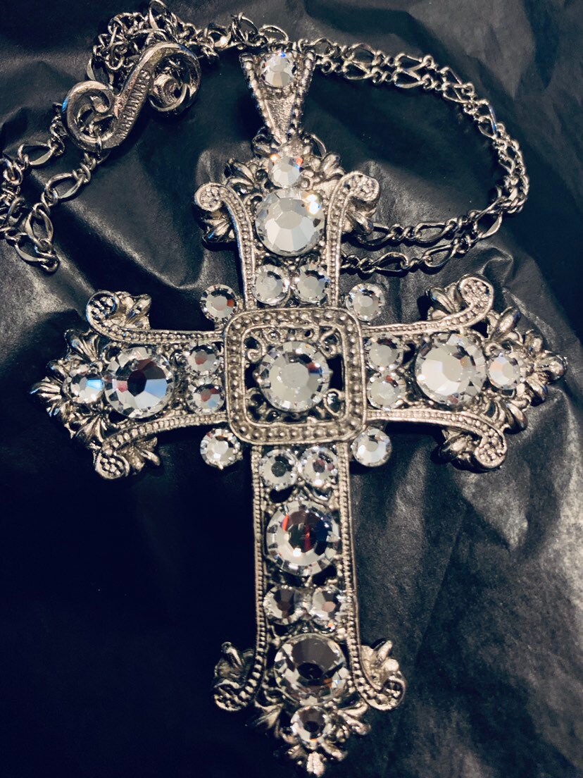 Gothic Renaissance Silver with clear Crystals Cross Pendant | Etsy