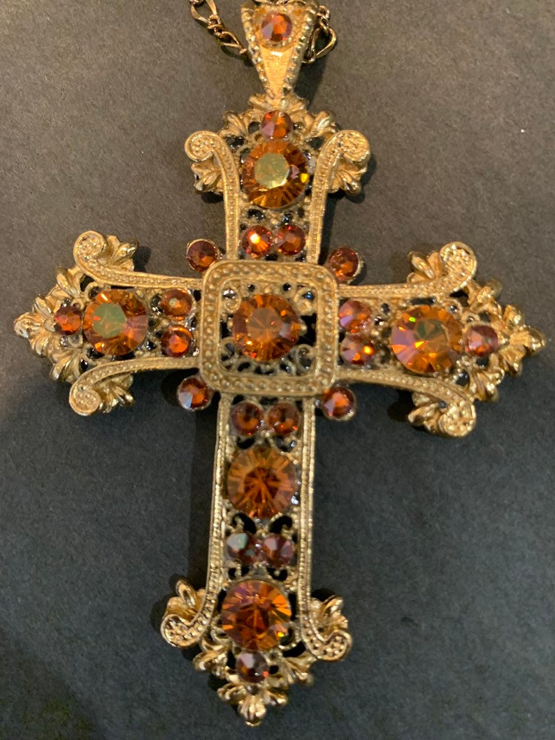Gothic Renaissance Antique Gold Cross Crystal Copper Pendant - Etsy