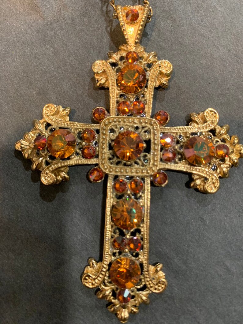 Gothic Renaissance Antique Gold Cross Crystal Copper Pendant - Etsy