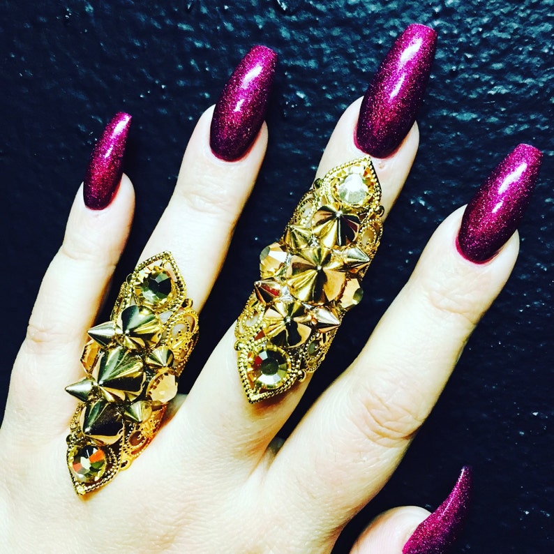24k Gold Plated Spike Ring With Crystals, Adjustable - Etsy