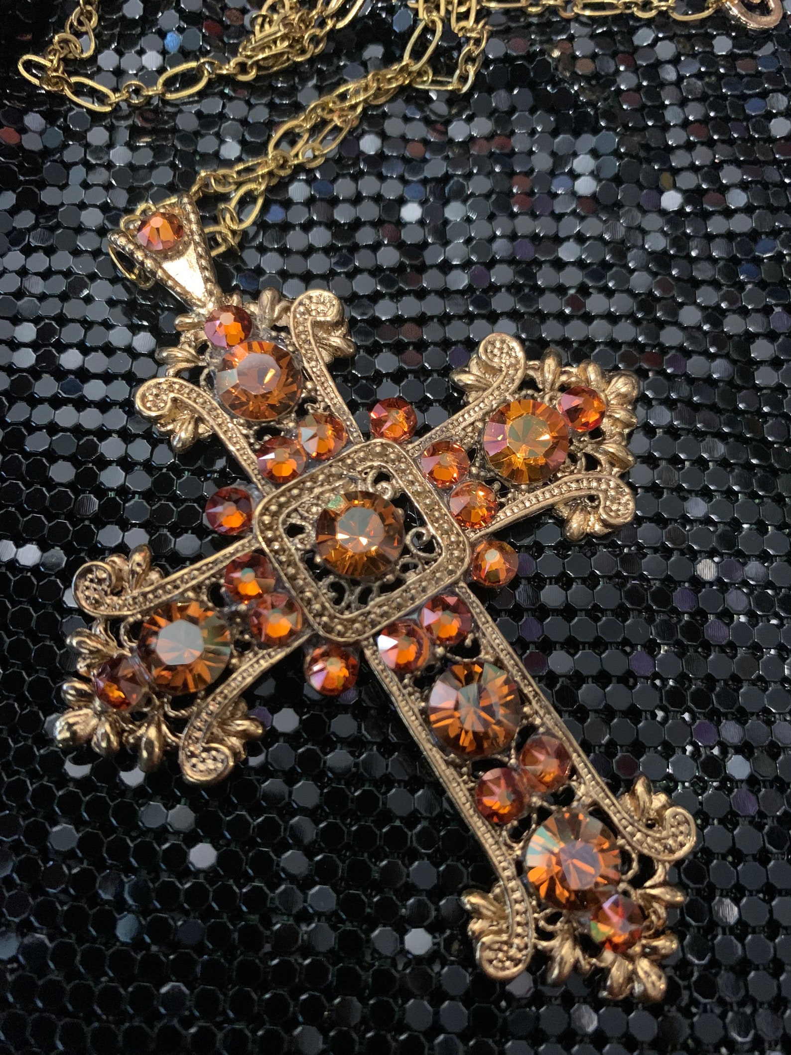 Gothic Renaissance Antique Gold Cross Crystal Copper Pendant - Etsy