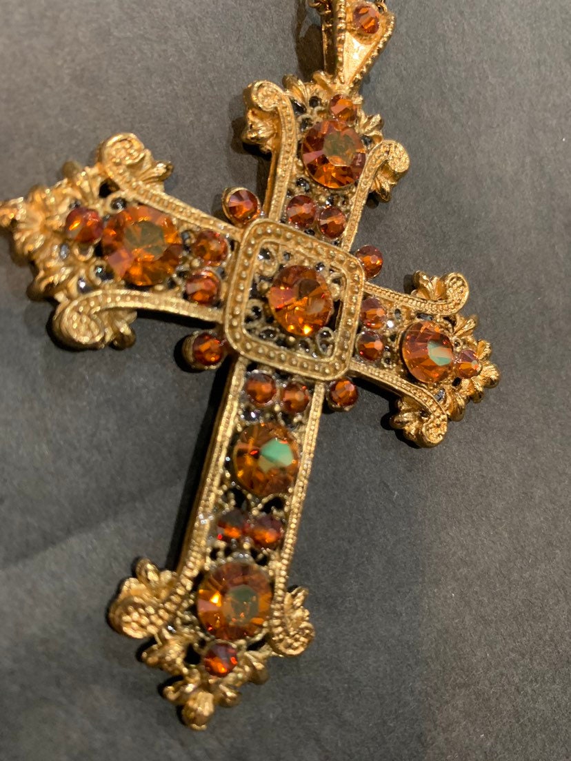Gothic Renaissance Antique Gold Cross Crystal Copper Pendant | Etsy