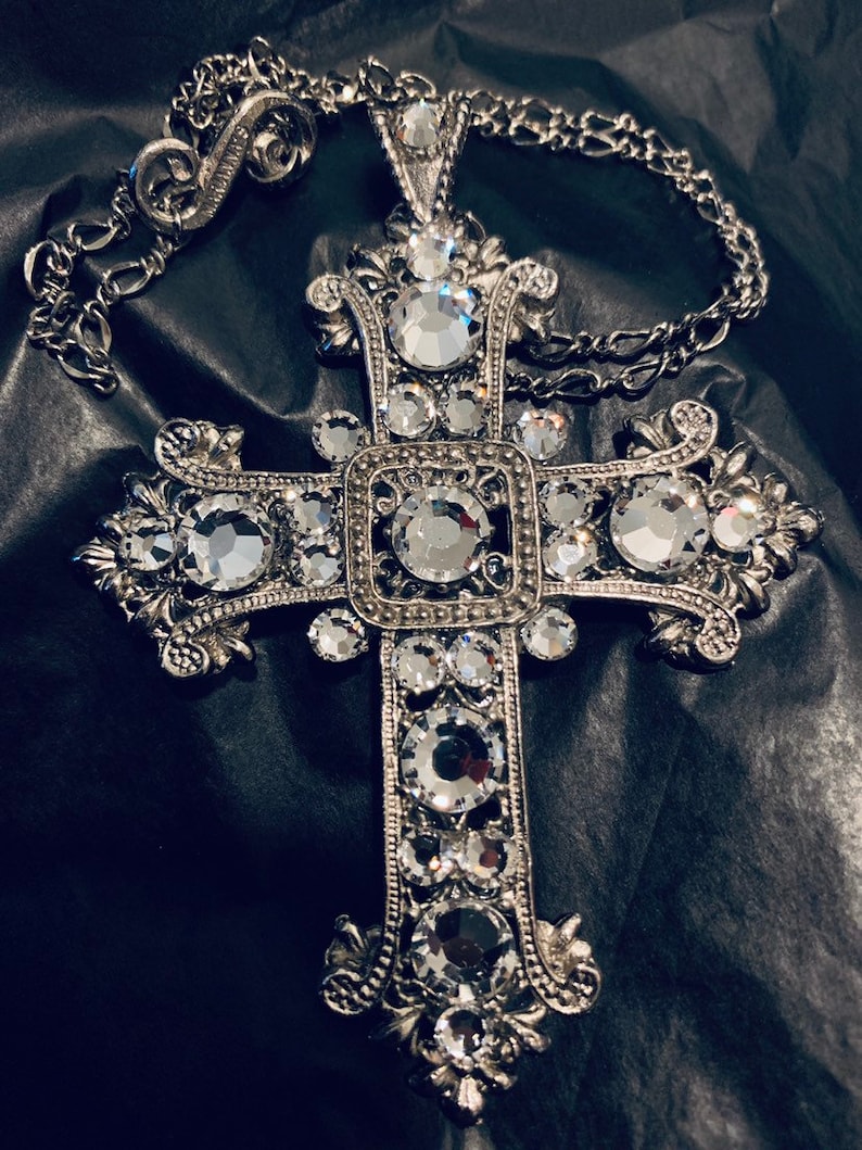 Gothic Renaissance Silver with clear Crystals Cross Pendant | Etsy