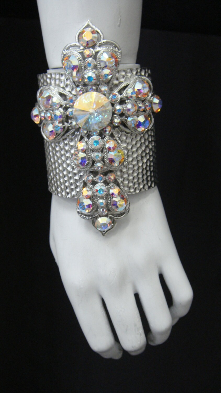 Silver Medieval Styled Cross Cuff Made Wit Crystal AB - Etsy