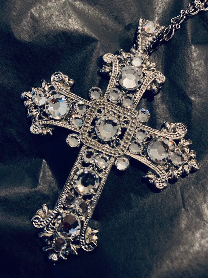 Gothic Renaissance Silver with clear Crystals Cross Pendant | Etsy