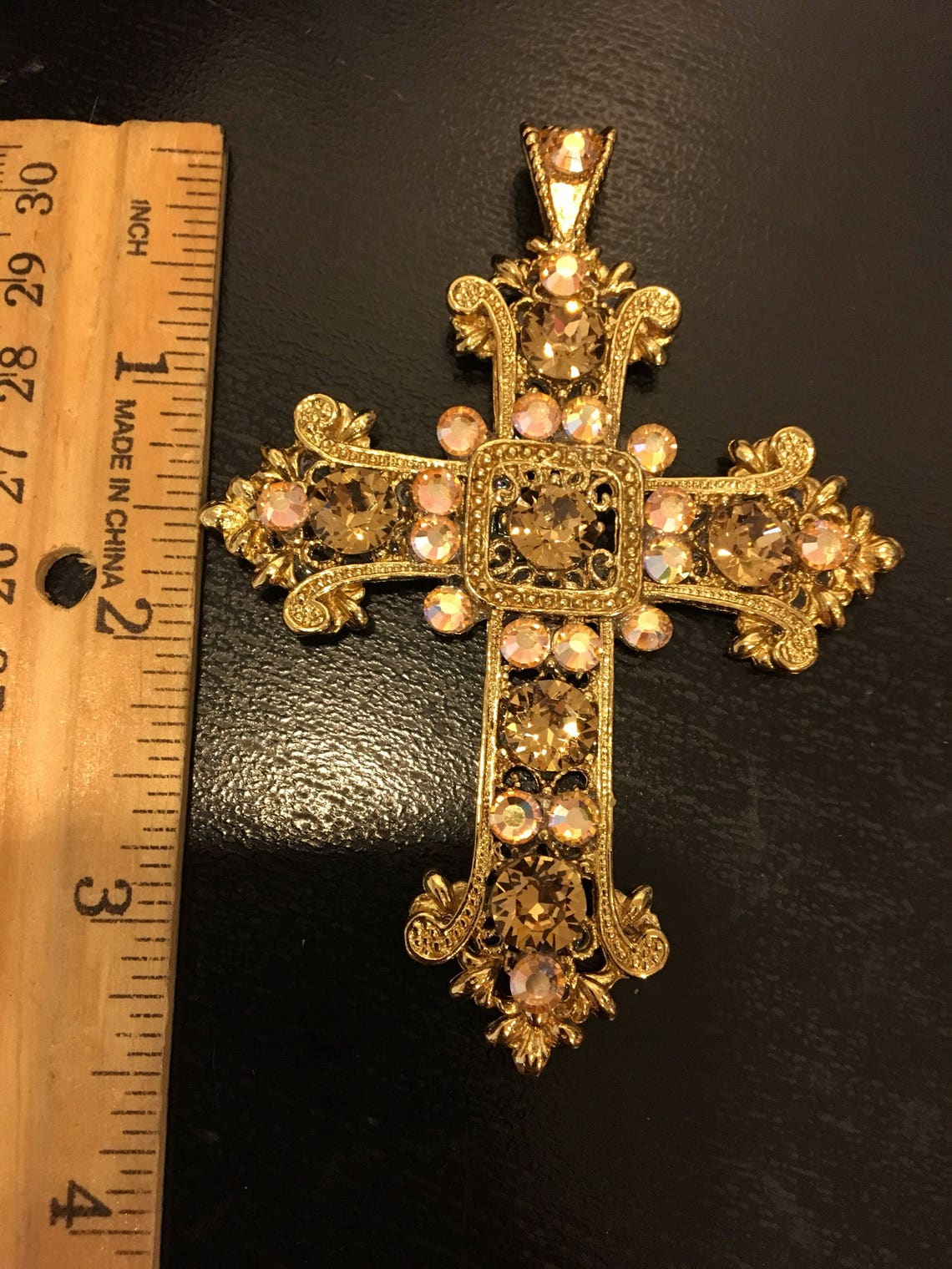 Renaissance Style - Antique Gold and Champagne Colored Crystals Cross ...