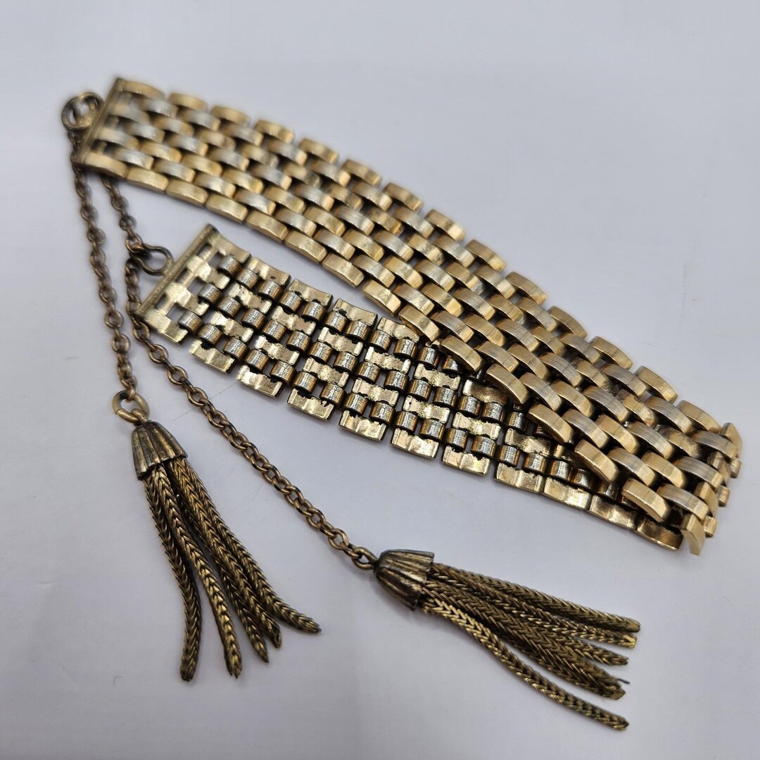 Vintage Lestage Art Deco Retro Adjustable Mesh Bracelet Tassels 12K ...
