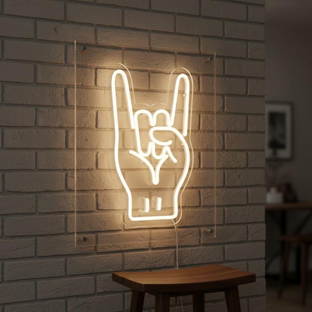 Rock Hand Neon Sign, Rock N Roll Wall Decor, Devil Horns LED Light ...