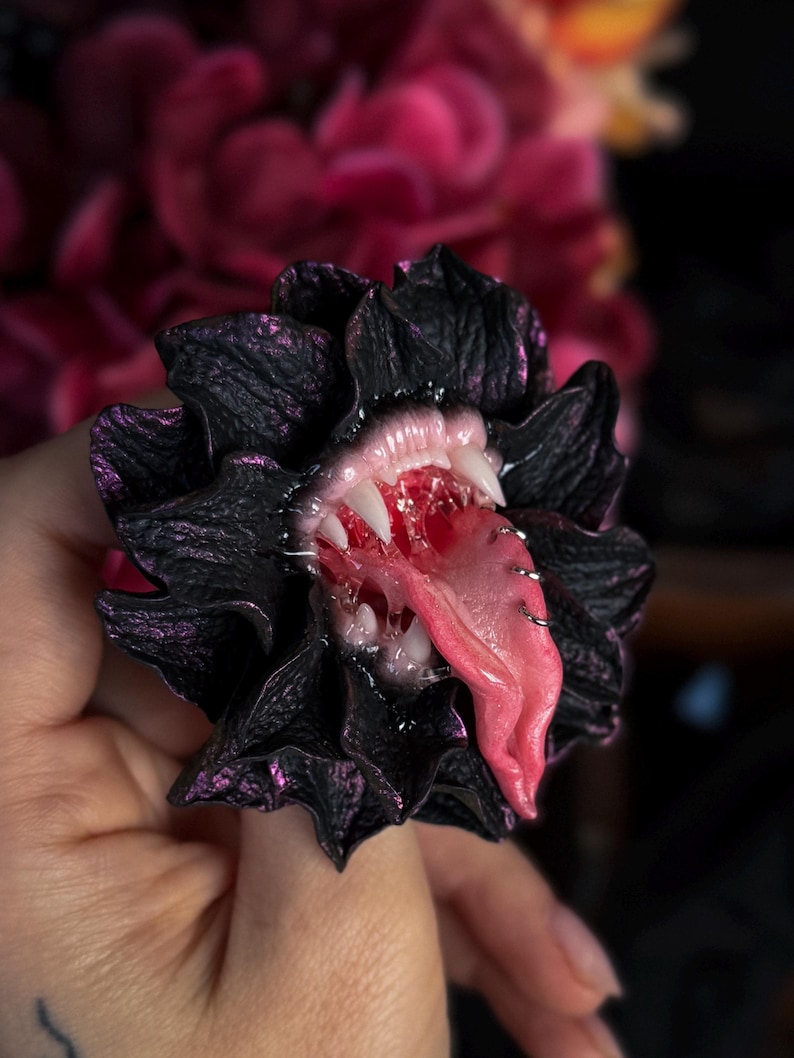 Fanged Flower Brooch Pendant, Gothic Flower Jewelry, Dark Fantasy ...