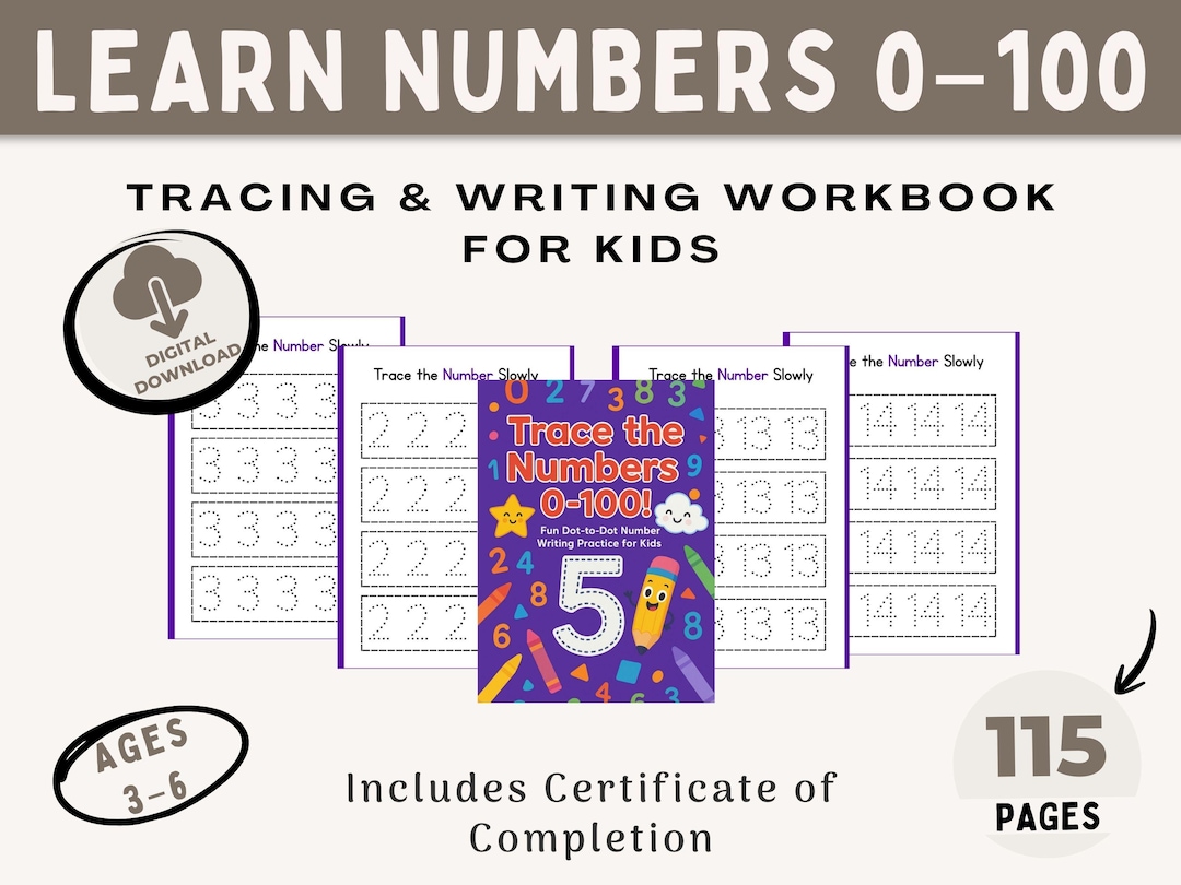 Number Tracing Workbook 0–100 | Printable Kids Math Practice | Learn to ...