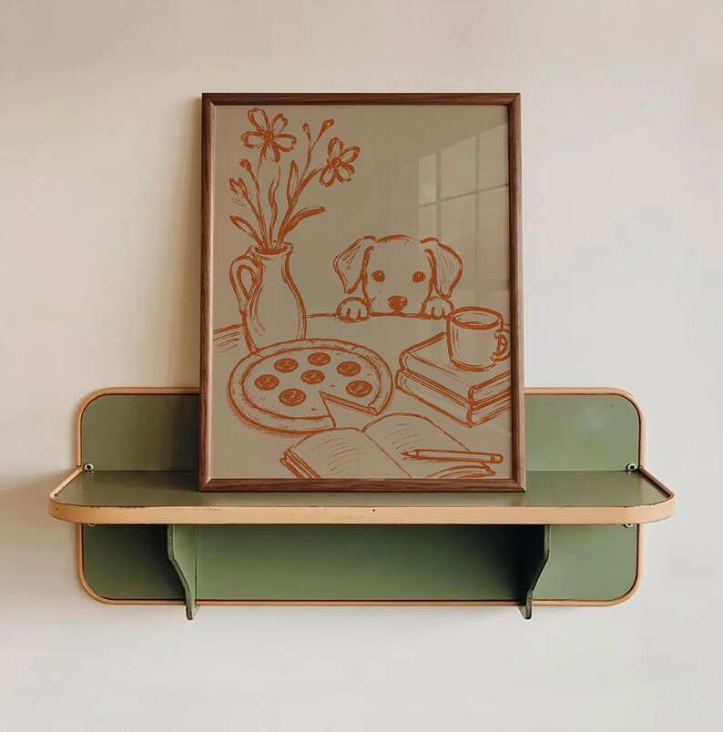 Impression de chiot furtif : oeuvre d'art murale de cuisine confortable ...