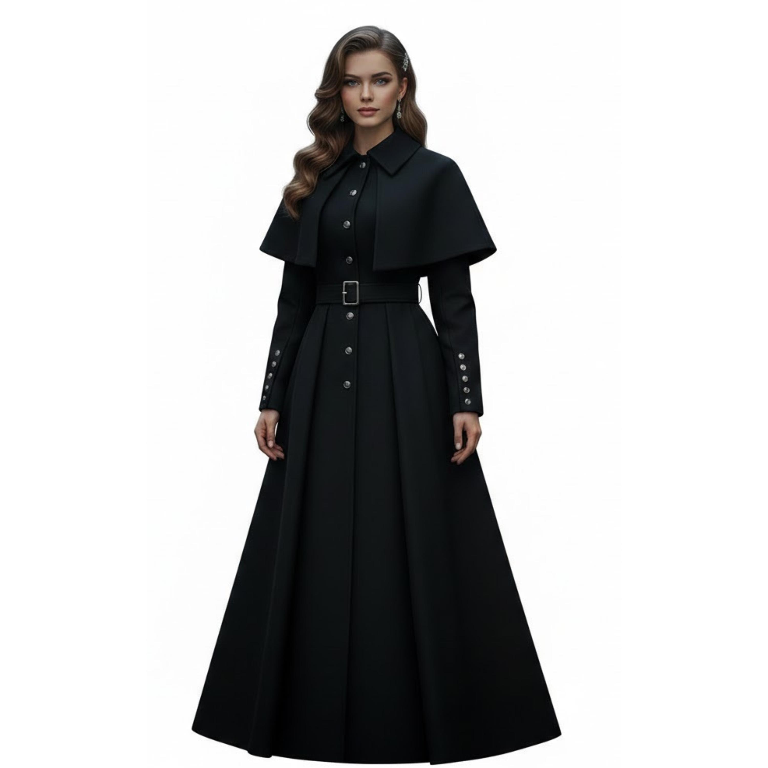 Gothic Victorian Coat With Capelet - Wool Long Trench Coat - Dark ...