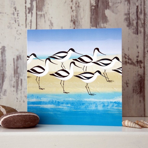 Avocets Greetings Card blank card seaside art bird art | Etsy
