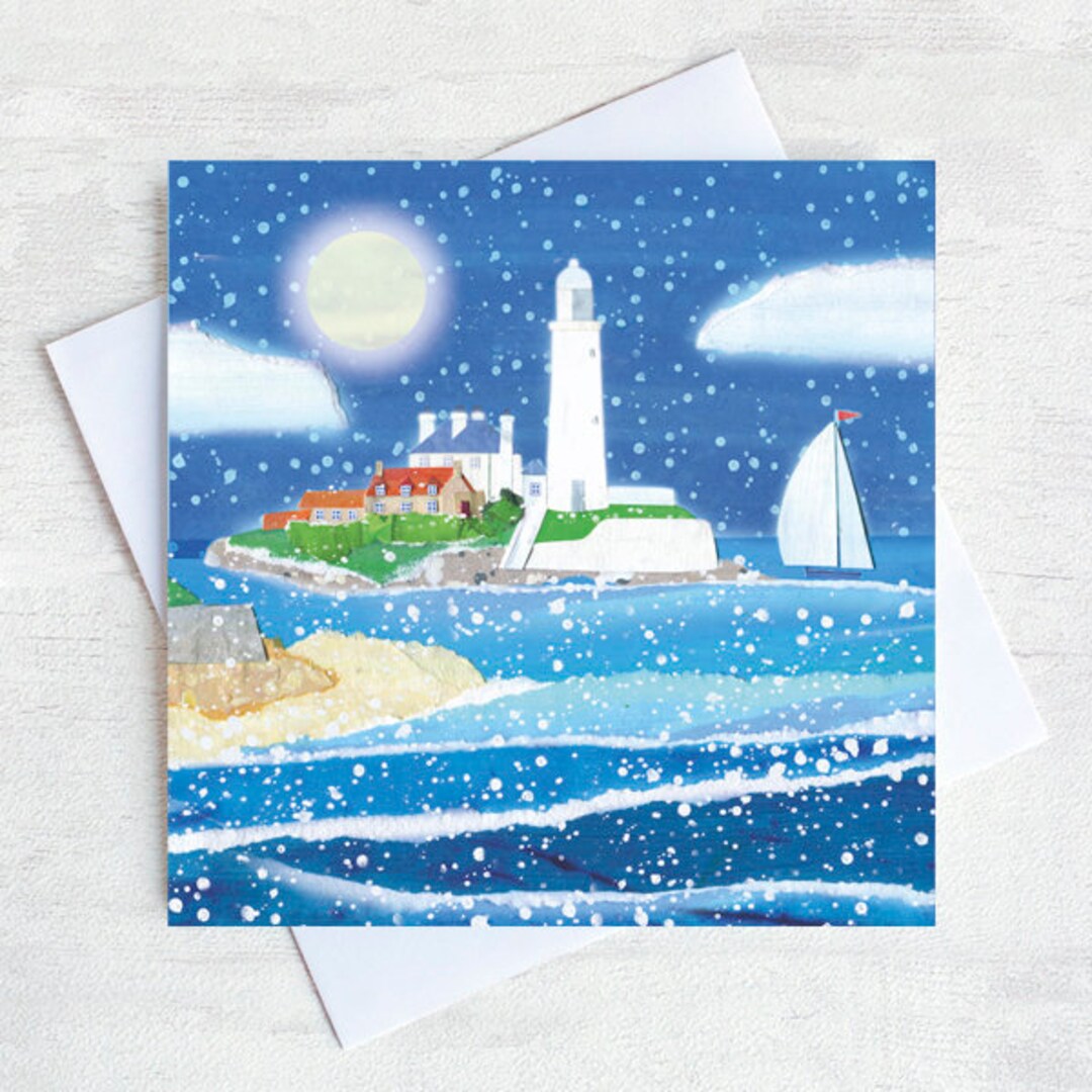 Winter on St Mary's Island Christmas Card St Mary's Lighthouse Card ...