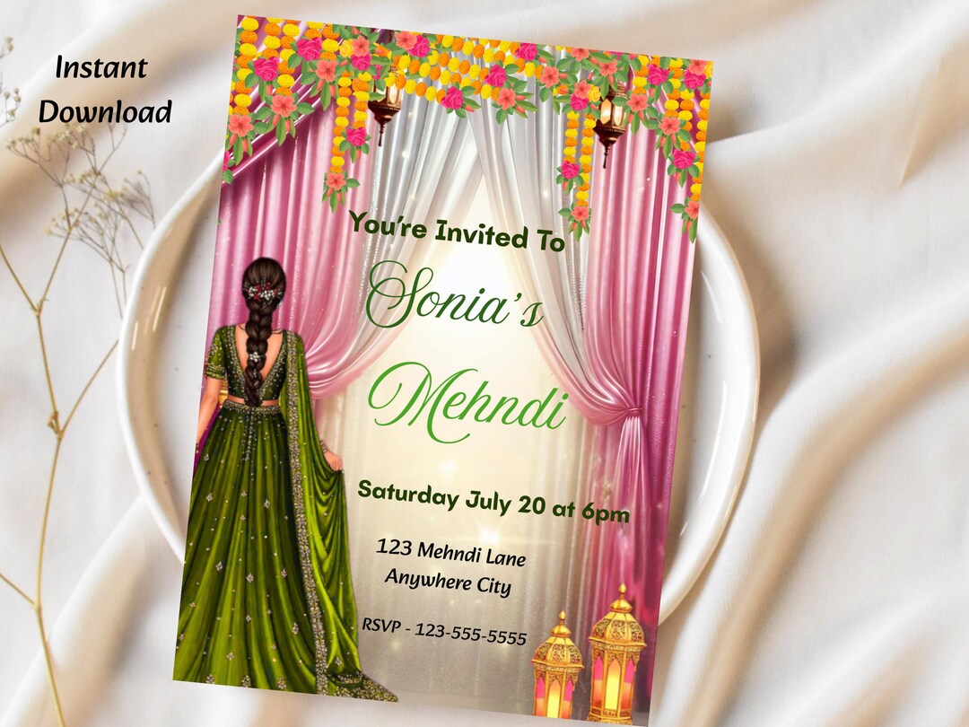 Mehndi Invitation Digital, Mayoun Floral Invite, Editable Dholki Invite ...
