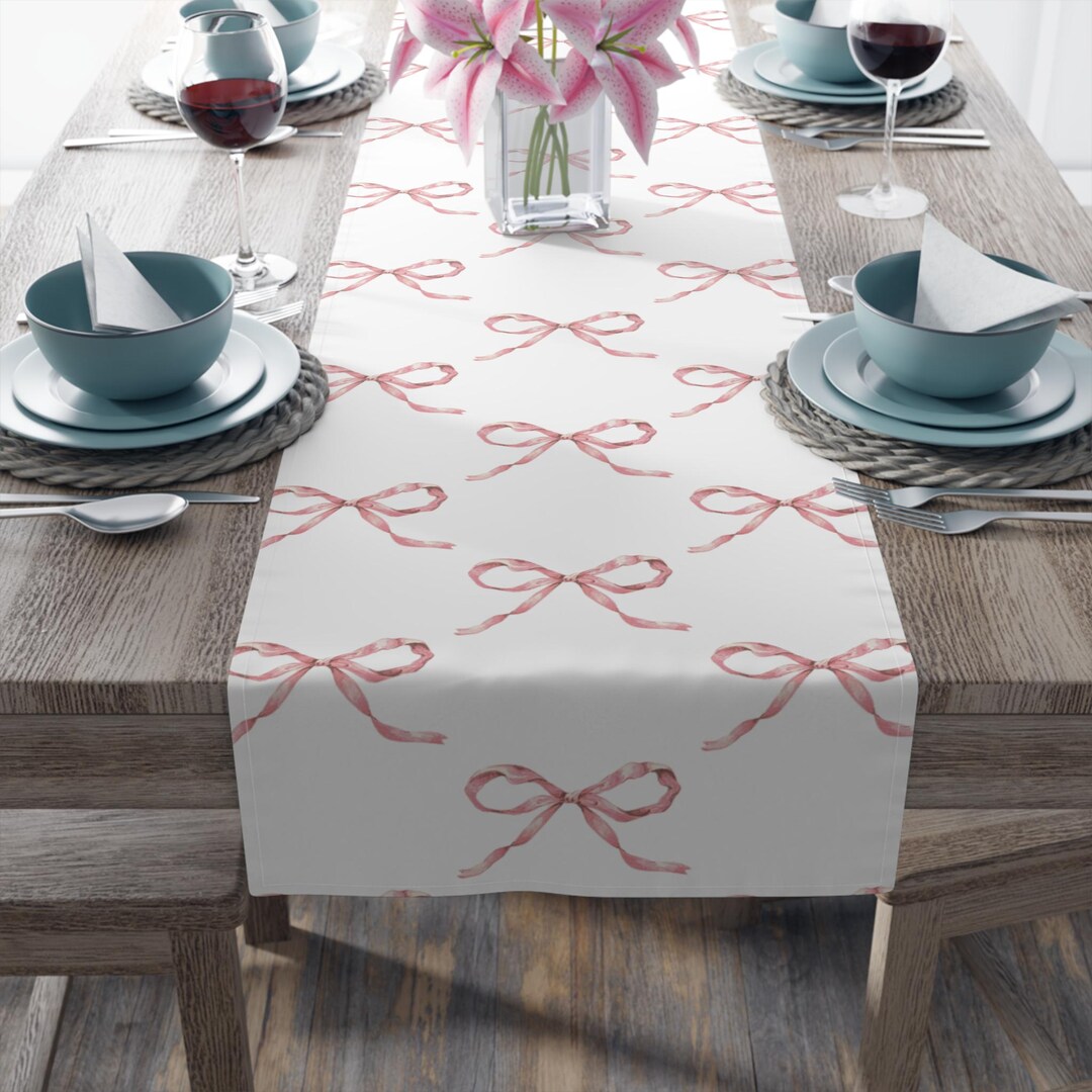 Pink Bow Cotton Table Runner | Chic Spring Baby Shower Decor - Etsy