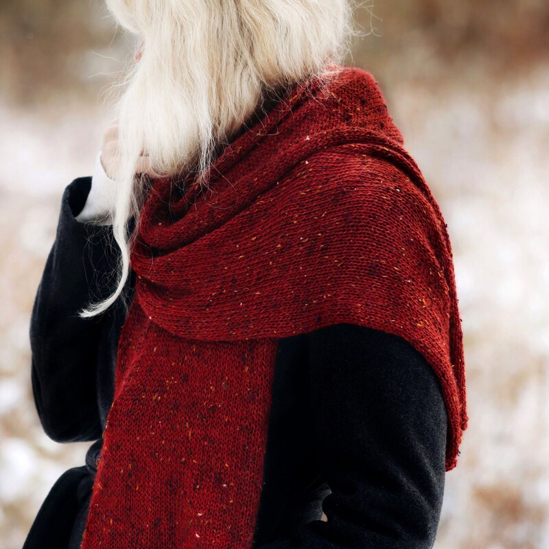 Red Knitted Scarf - Etsy