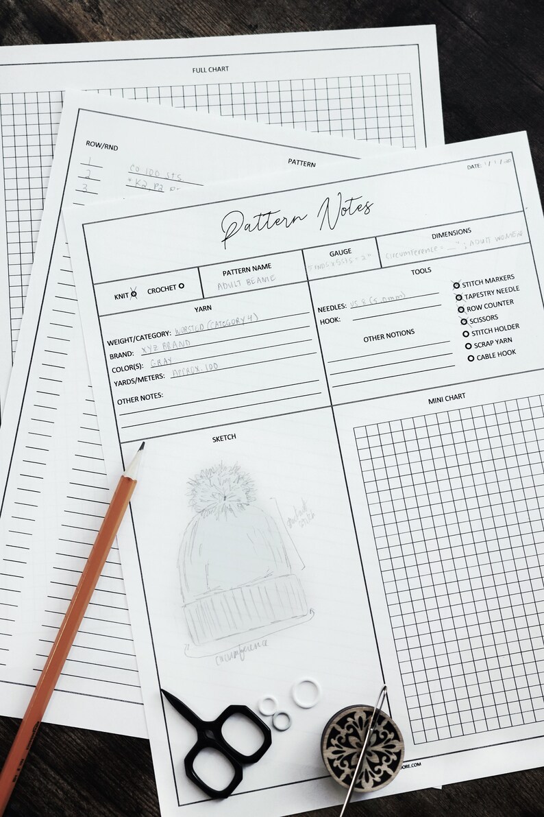 PATTERN DRAFTING NOTES Knitting Pattern Notes Template | Etsy Canada