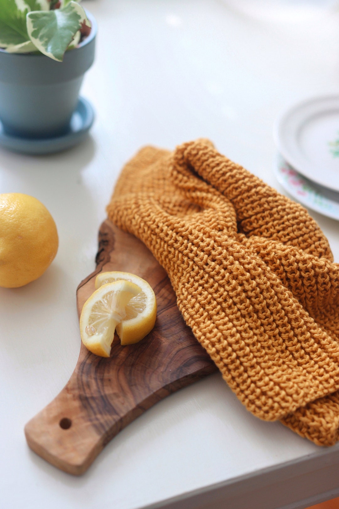 KNITTING PATTERN Yellow Farmhouse Kitchen Towel Knitting Pattern Easy ...