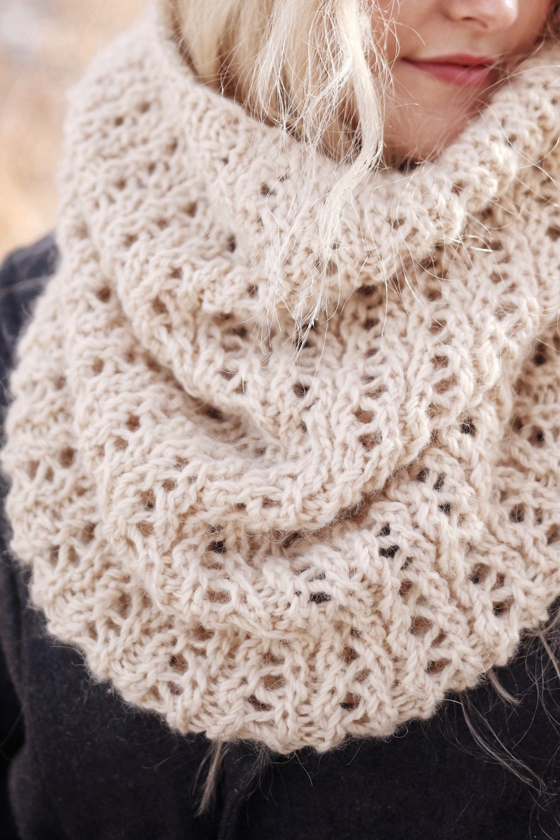 Lacy Cowl Scarf Knit Pattern, Knit Infinity Scarf Circle Scarf Knitting ...