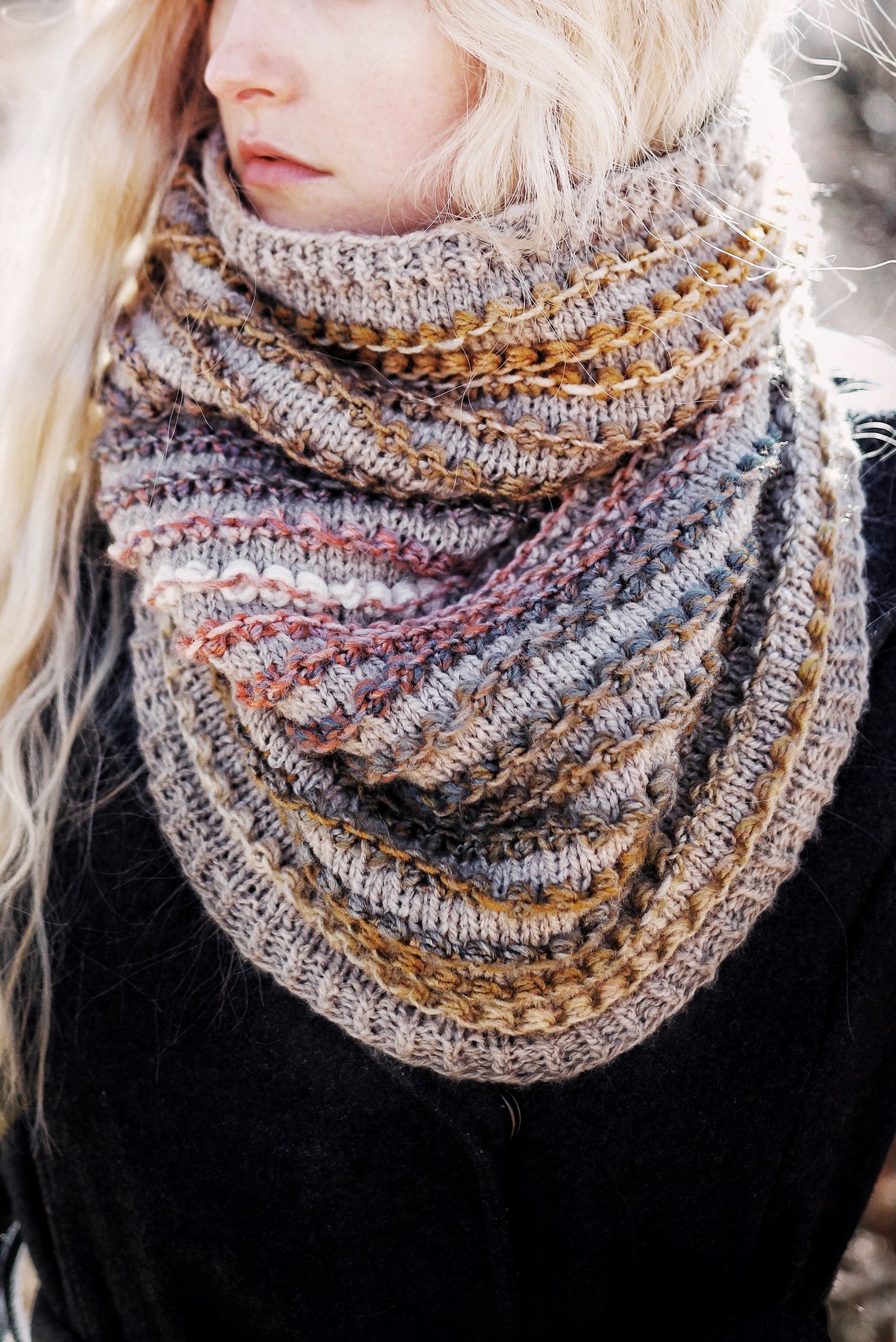 KNITTING PATTERN ⨯ Bobble Cowl Scarf Knit Pattern ⨯ Easy Cowl Scarf ...